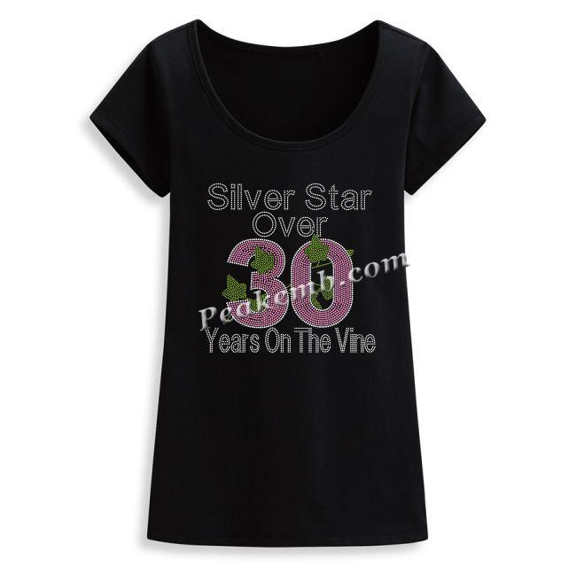 New Design Silver Star Over 30 years AKA Rhinestone Transfesr Bling T ...